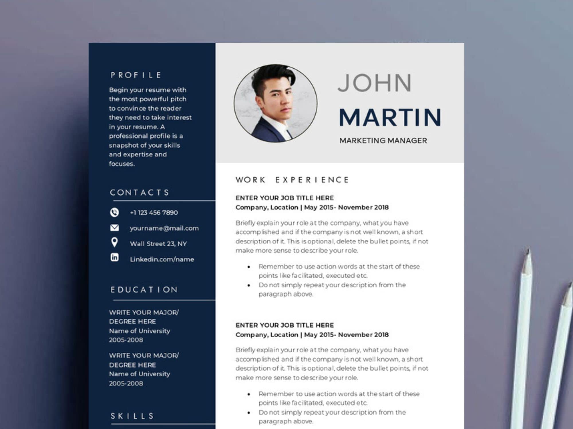 CV Template With Photo 2023 Word Google Docs Resume Etsy