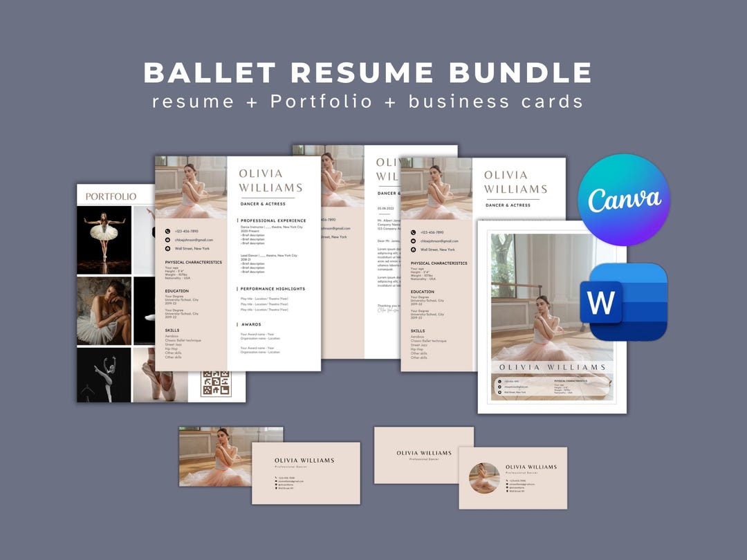 Dance Audition Bundle Ballet Resume Template Canva Ballerina Audition ...