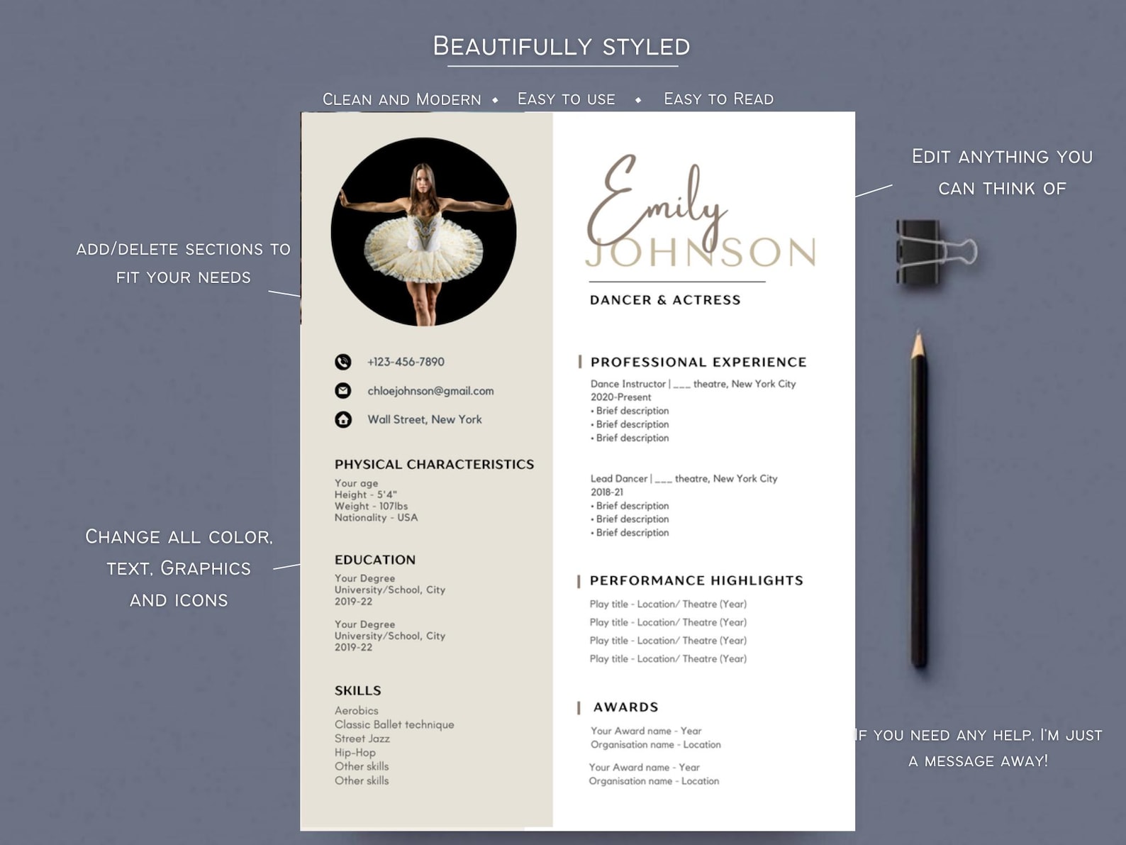 Ballet Resume Template Canva Ballerina Audition Theatre Resume Template ...