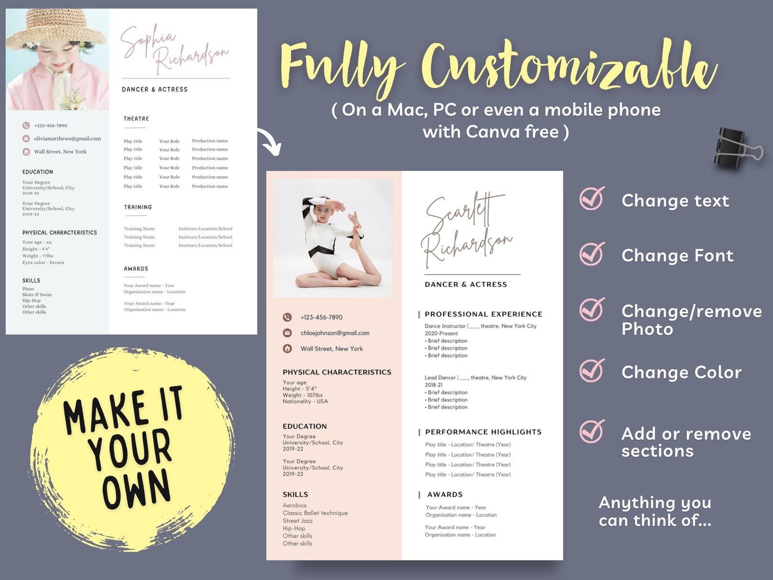 Child Actor Resume Template Canva Child Acting Resume Format for ...