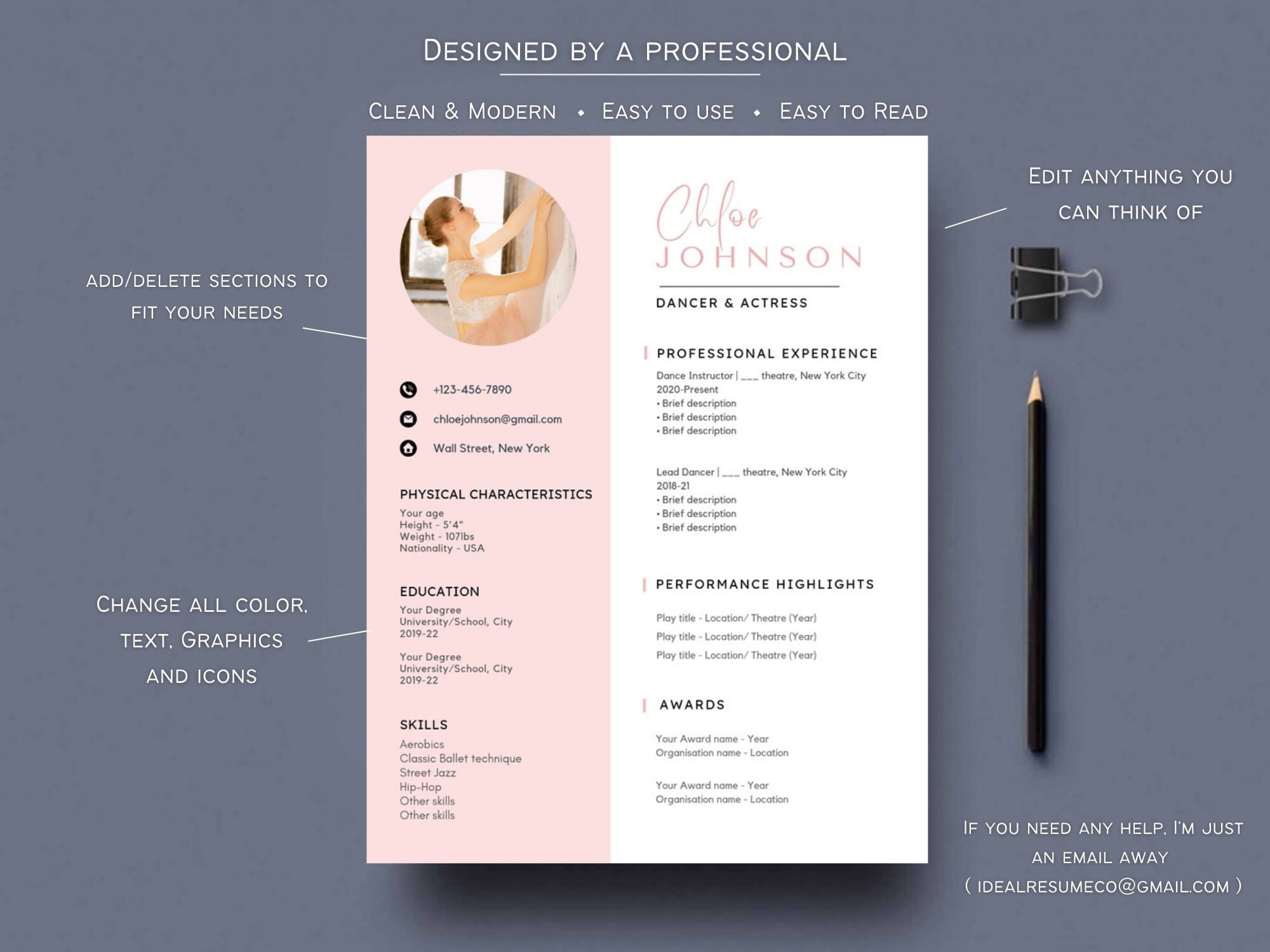 Ballet Resume Template Canva Ballerina Audition Theatre Resume Template ...