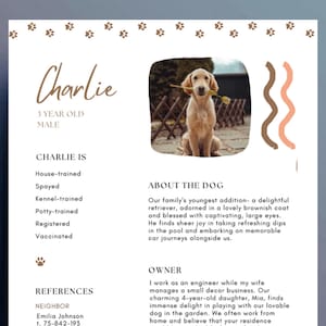 Pet Resume Rental Application Template CANVA Pet Application Form for ...