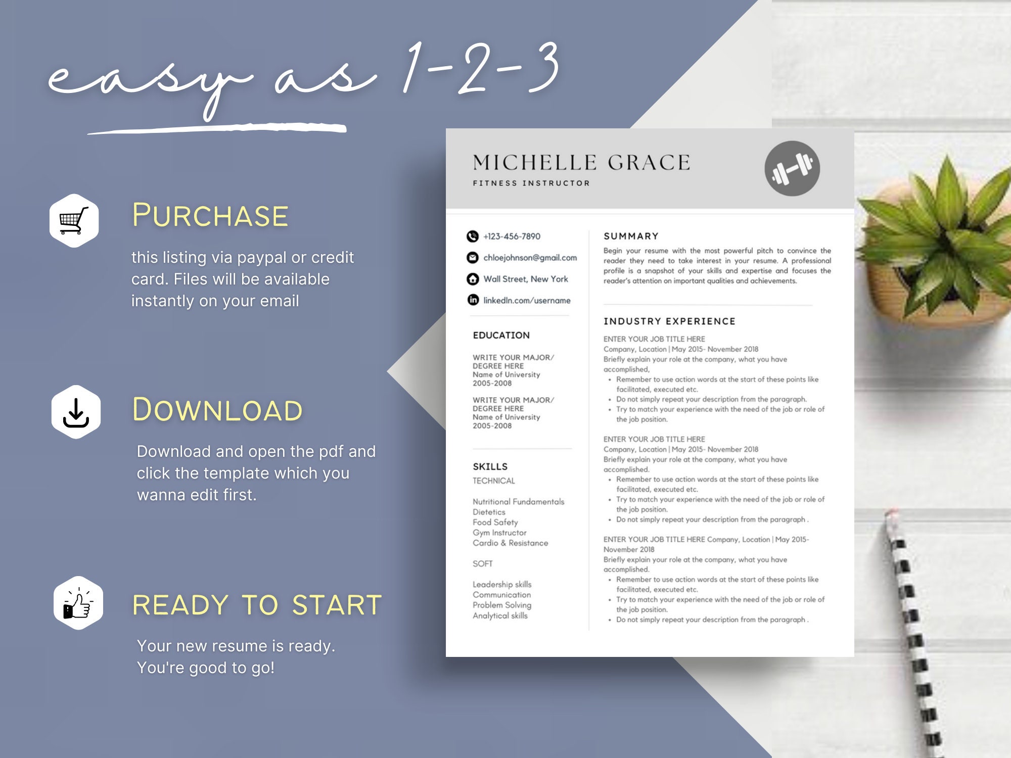 Fitness Instructor Resume Template Canva 2024 Fitness Trainer CV ...