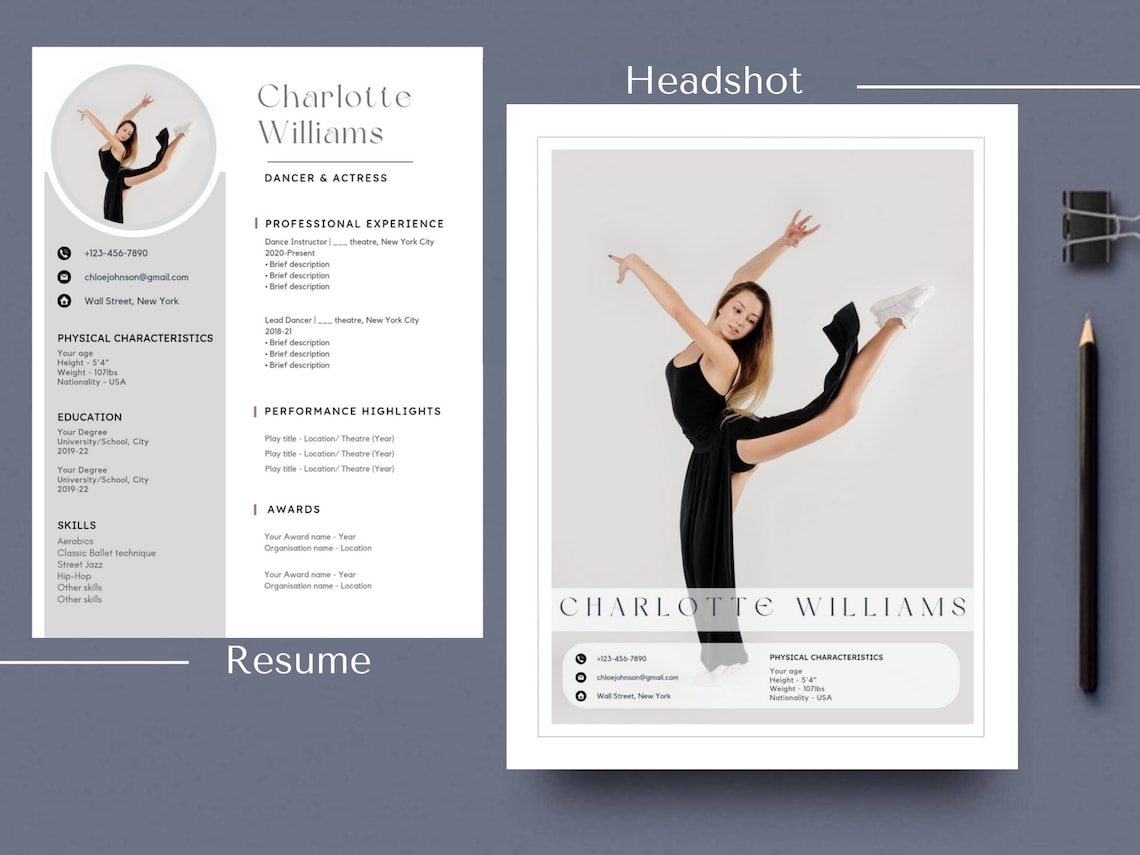 Ballet Resume Template Canva Ballerina Audition Theatre Resume Template ...