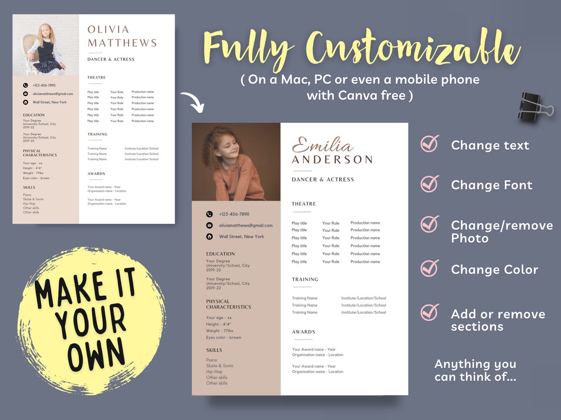 Child Actor Resume Template Canva Child Acting Resume Format for ...