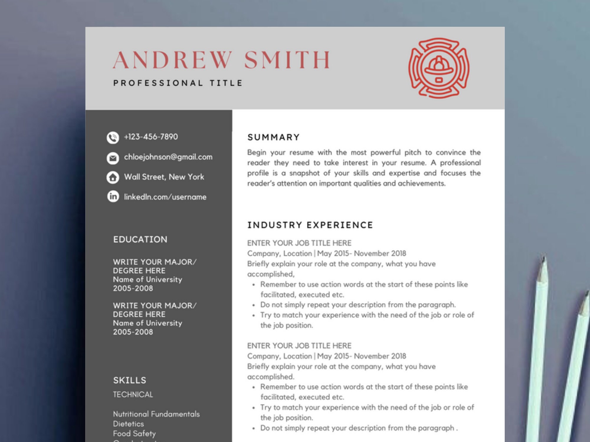 Firefighter Resume Template CANVA 2024 MODERN Fire Chief, Fire ...