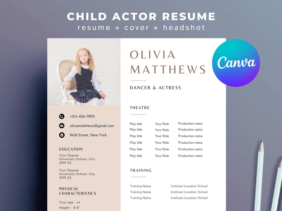 Child Actor Resume Template Canva Child Acting Resume Format for ...