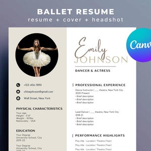 Ballet Resume Template Canva Ballerina Audition Theatre Resume Template ...
