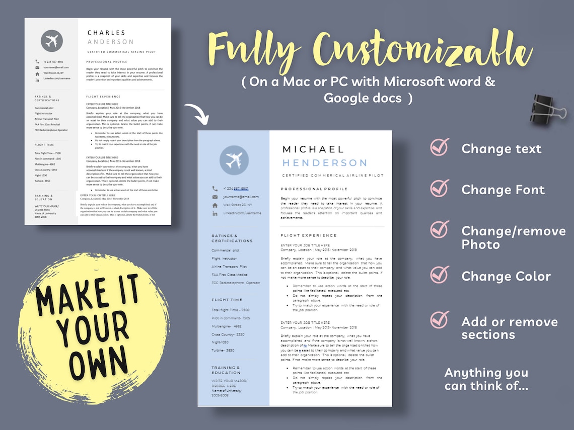Airline Pilot Resume Template Word Professional Commercial Pilot Cv ...