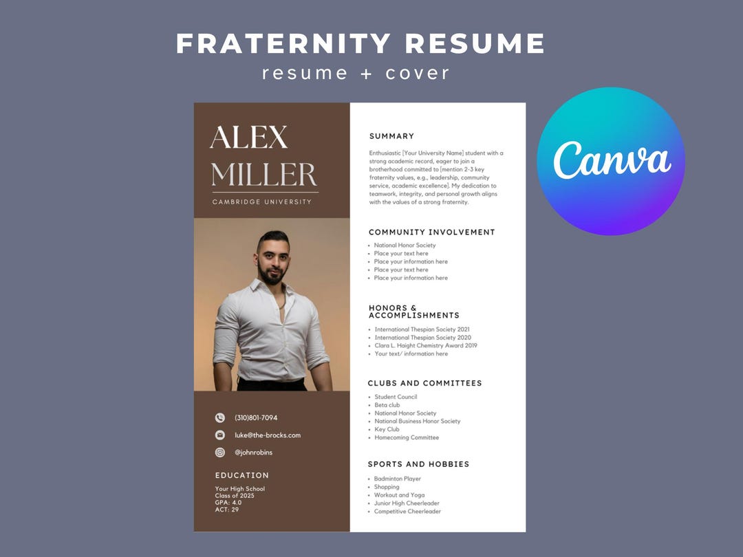 Fraternity Resume Template Canva Fraternity Rush Resume Fraternity ...