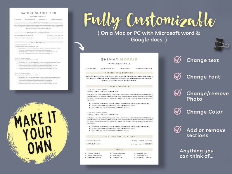ATS Friendly Resume Template For Word Google Docs 2023 Etsy