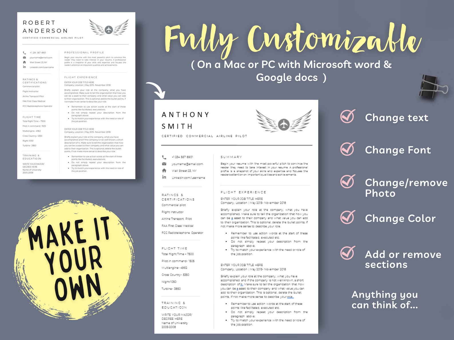 Pilot Resume Template for Aviation, Flight Attendant Crew Pilot ...