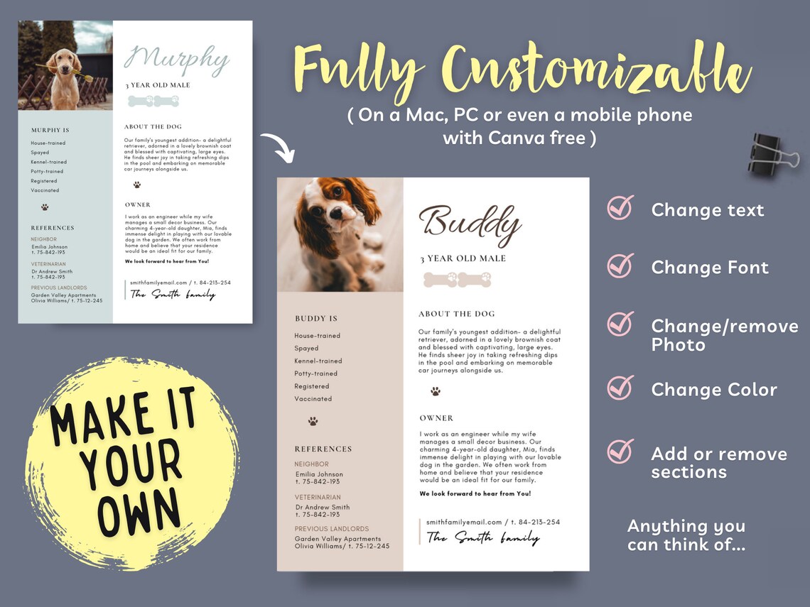Pet Resume Rental Application Template | CANVA | Pet Application Form ...