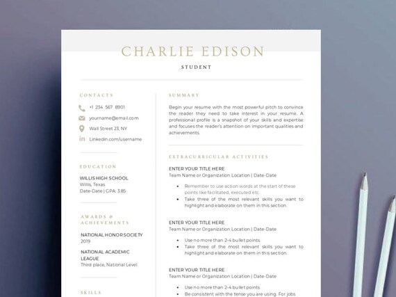 Student Resume Template Word & Google Docs 2022 College - Etsy