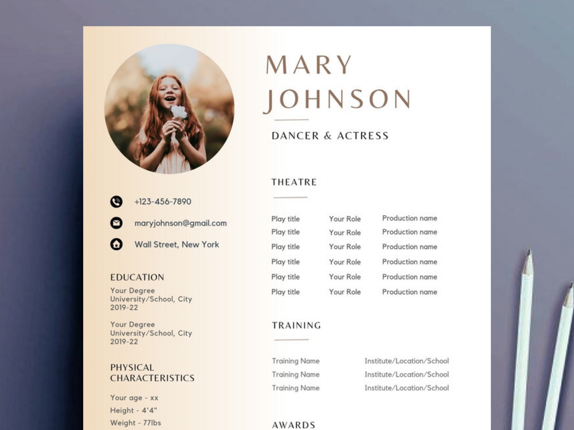Child Actor Resume Template CANVA | Child Acting Resume for Auditions ...