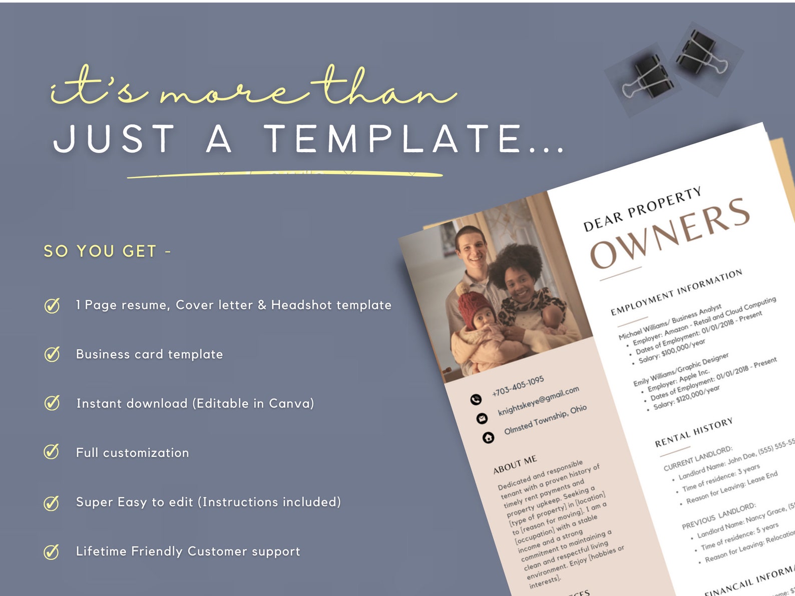 Tenant Resume Template Rental Application CV, Creative Rental Cover ...