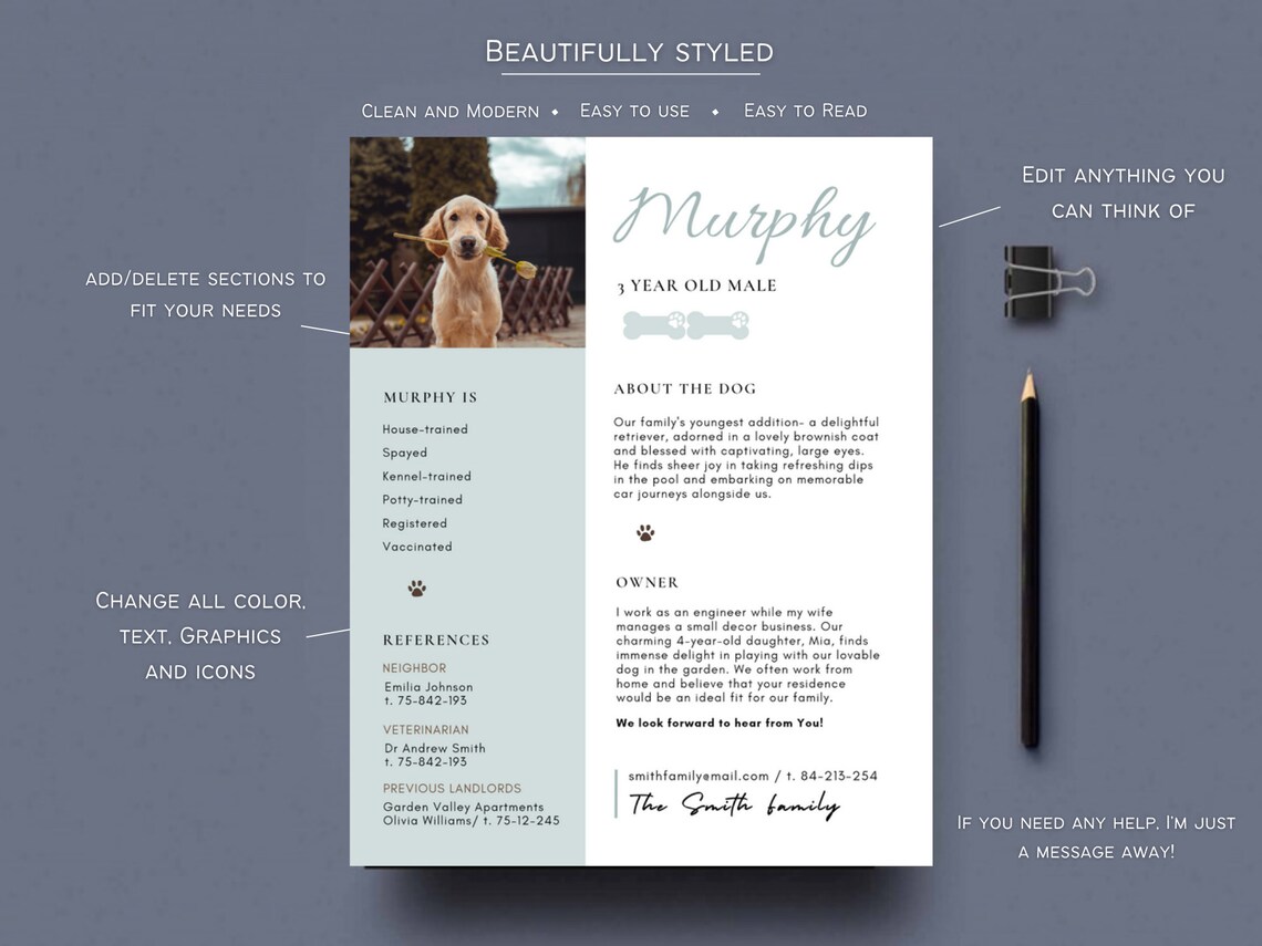Pet Resume Rental Application Template | CANVA | Pet Application Form ...