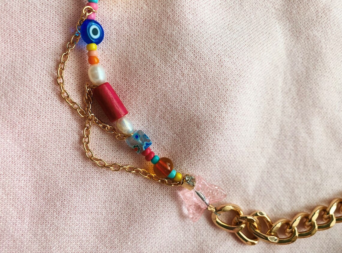 Pearl and Bead Gold Chain Necklace Martha Calvo Inspired Dupe | Etsy