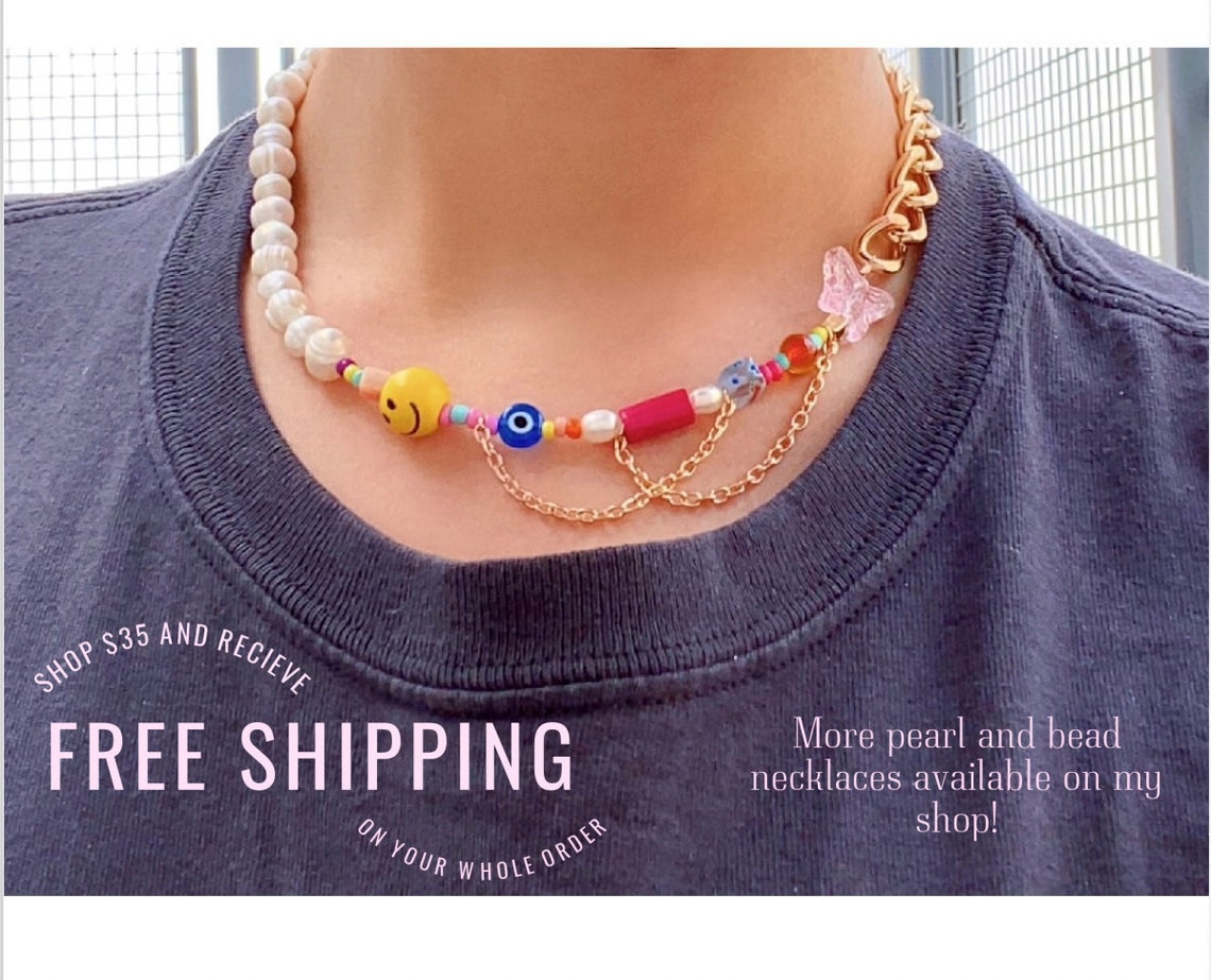 Pearl and Bead Gold Chain Necklace Martha Calvo Inspired Dupe | Etsy