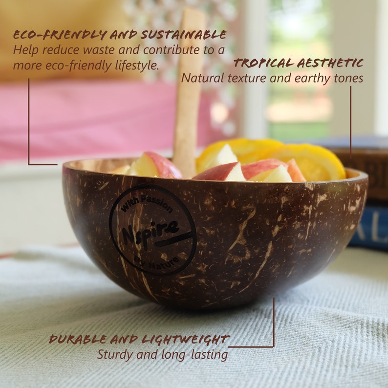 Handmade Coconut Shell Bowl & Spoon, Coco Shell 500 Ml, Natural ...