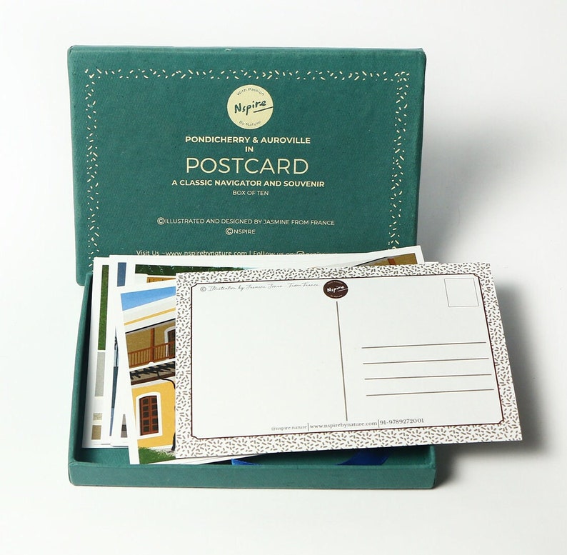 Pondicherry Auroville Illustrated Postcard Set, Travel Souvenir, Art ...
