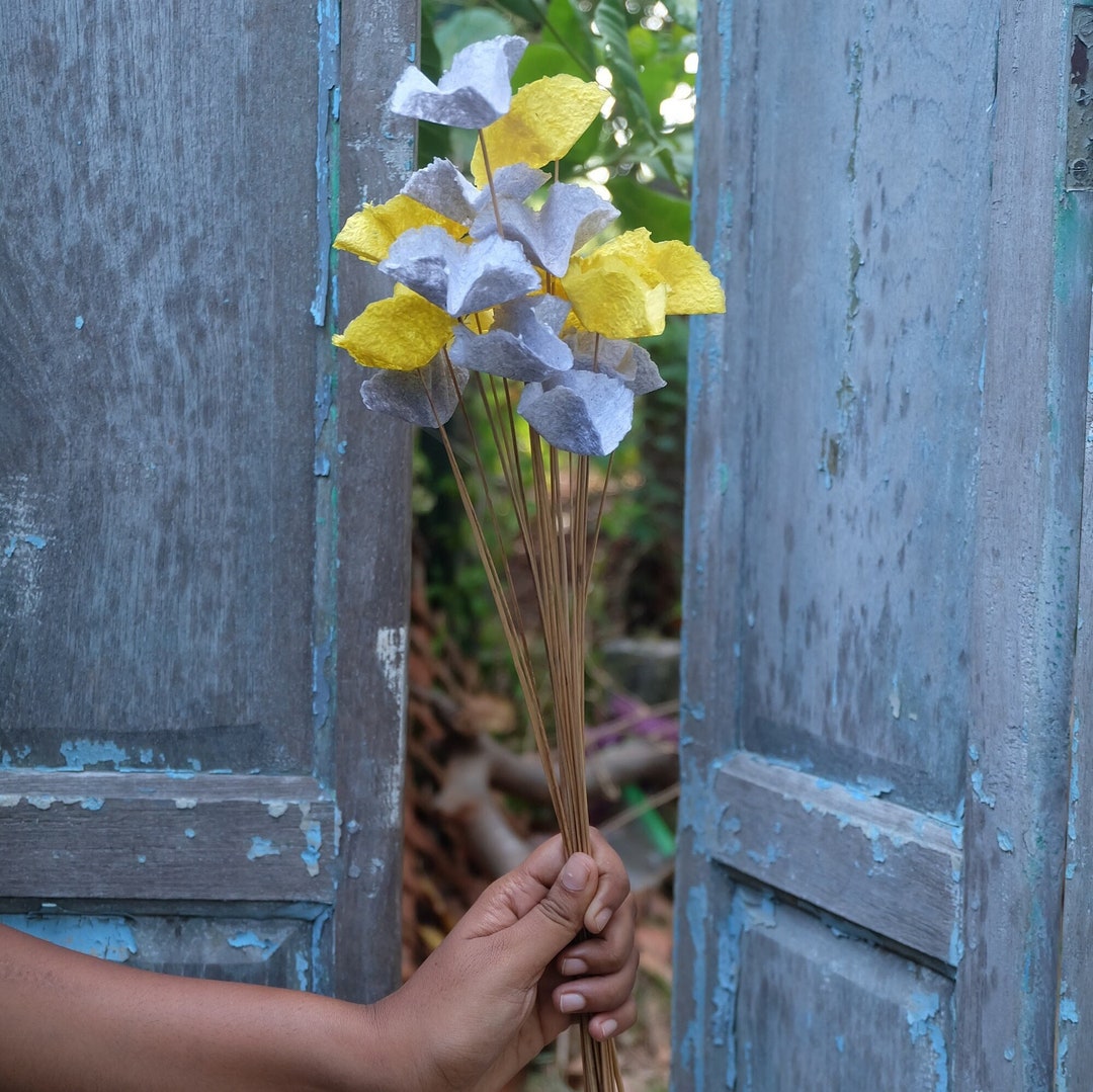 Long Stem Butterfly Paper Mache Flower, Cotton Mache Flower Arrangement ...
