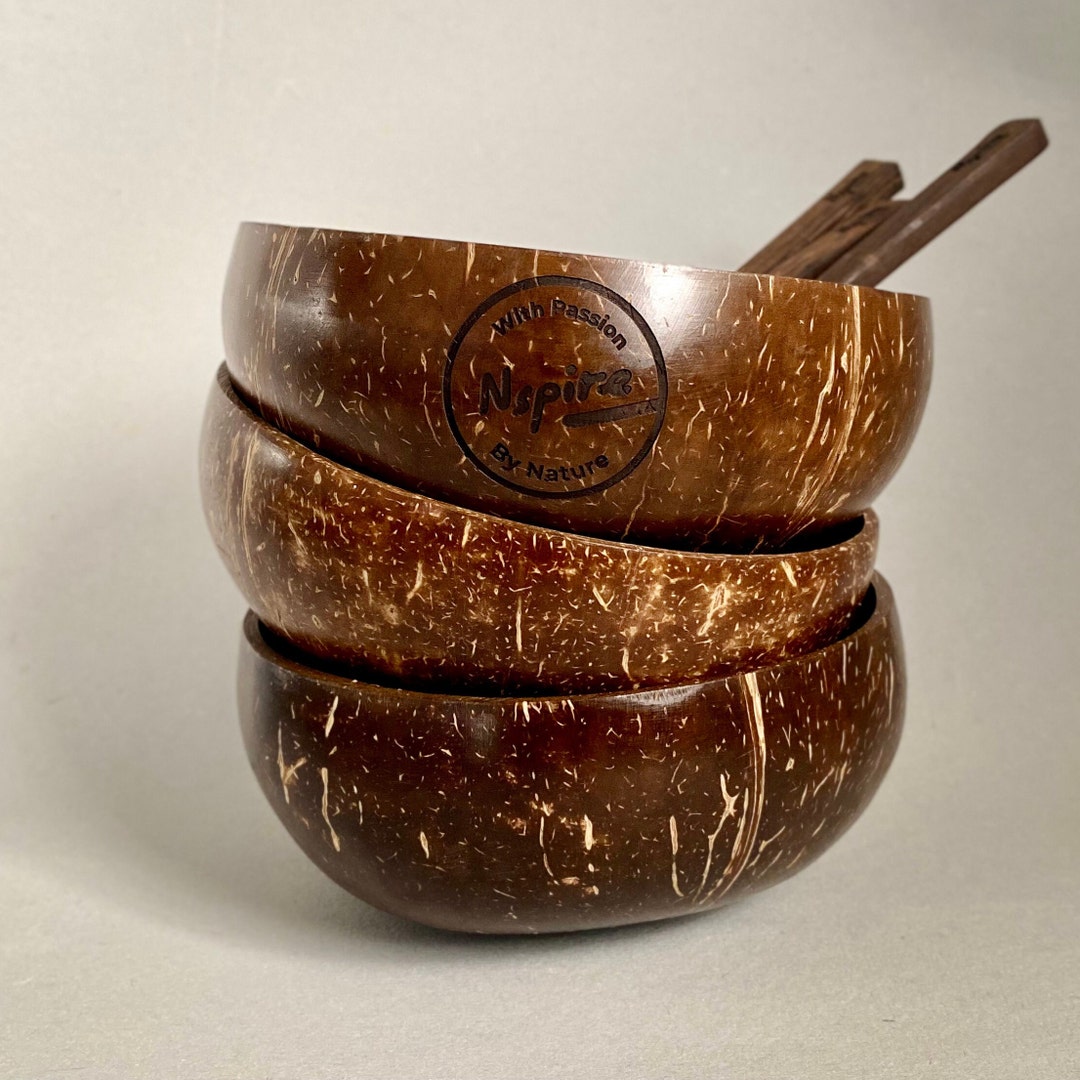 Handmade Coconut Shell Bowl & Spoon, Coco Shell 500 Ml, Natural ...