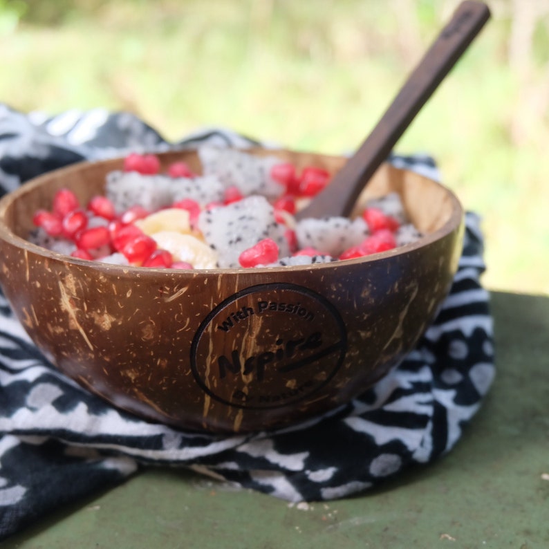 Cuenco y cuchara de cáscara de coco hechos a mano, cáscara de coco 500 ...