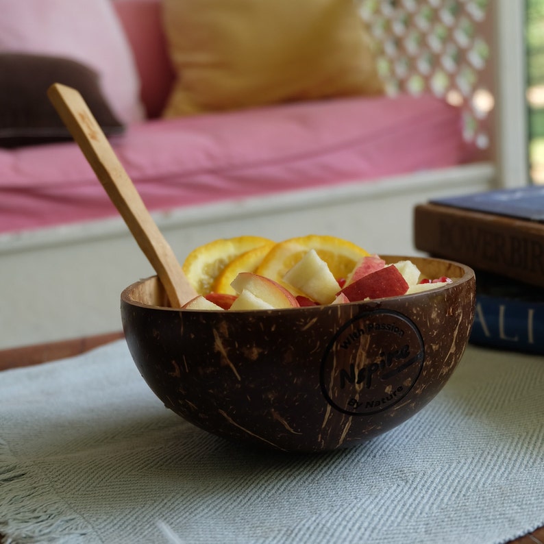 Handmade Coconut Shell Bowl & Spoon, Coco Shell 500 Ml, Natural ...