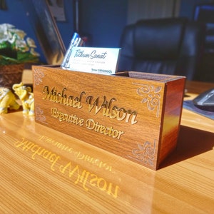 Custom Wood Desk Name Plate, Original Design With Photo Holder on the ...