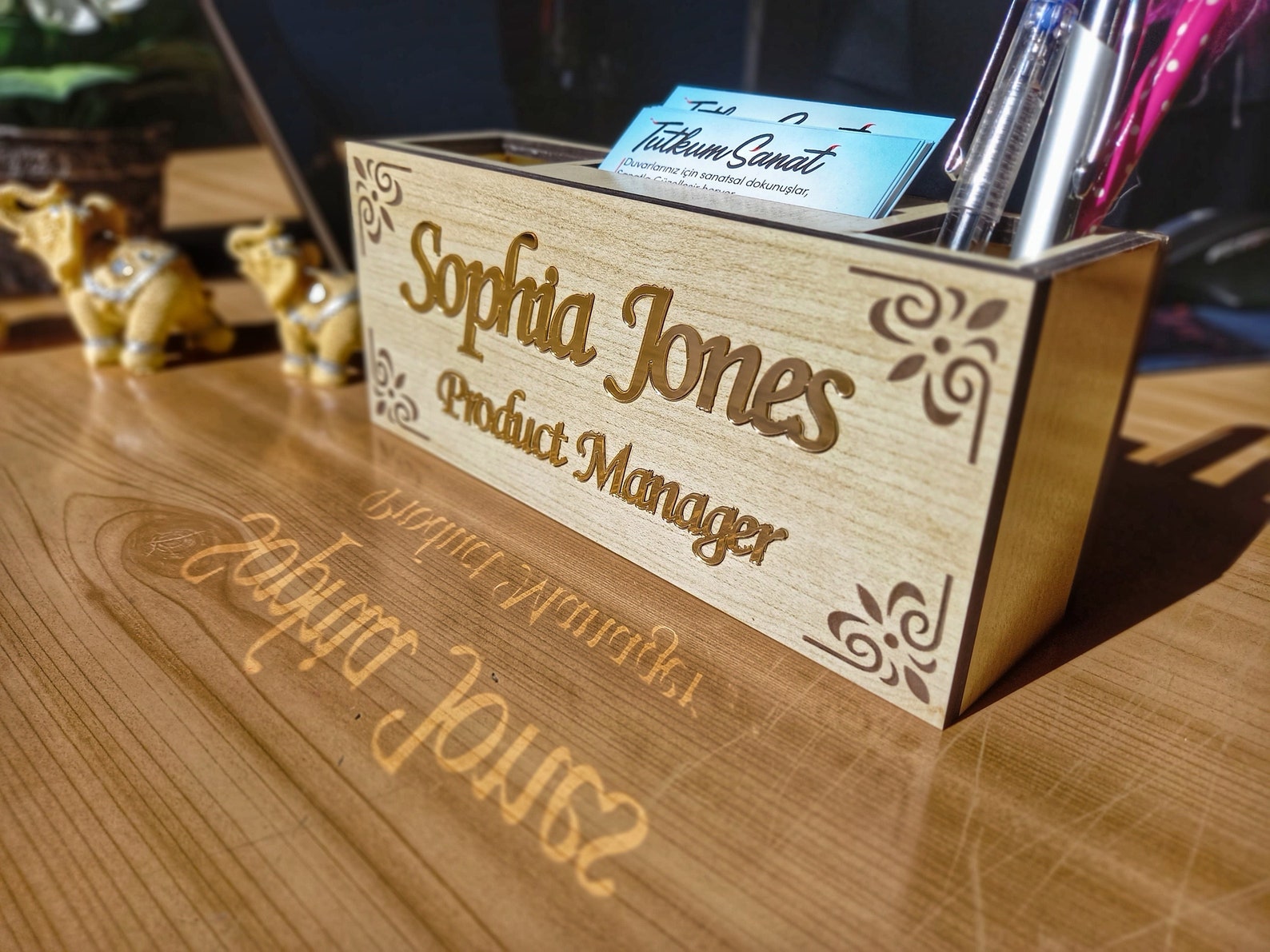 Personalized Desk Name Plate, Custom Desk Organizer, Wooden Desk ...