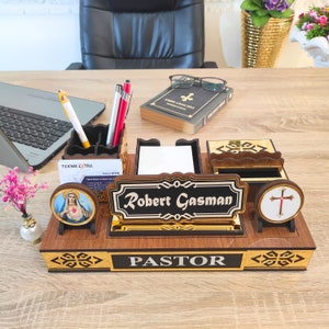 Custom Desk Name Plate With Storage for Pastors, Plexiglass and Wood ...