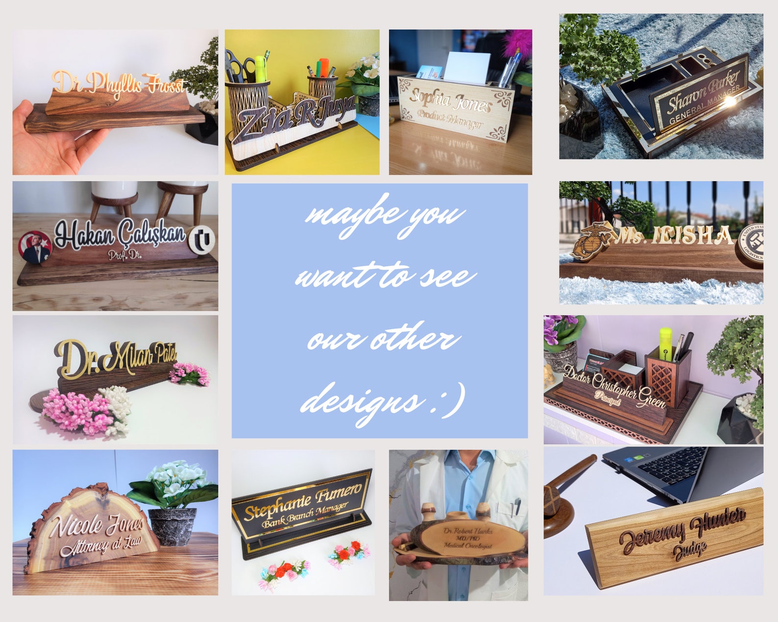 Personalized Wooden Desk Name Plate, Handmade Custom Design Table Name ...