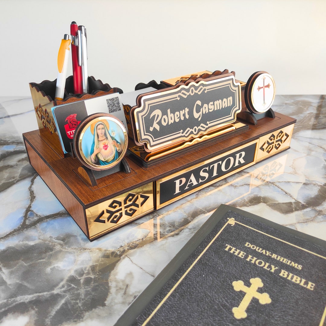 Custom Desk Name Plate With Storage for Pastors, Plexiglass and Wood ...