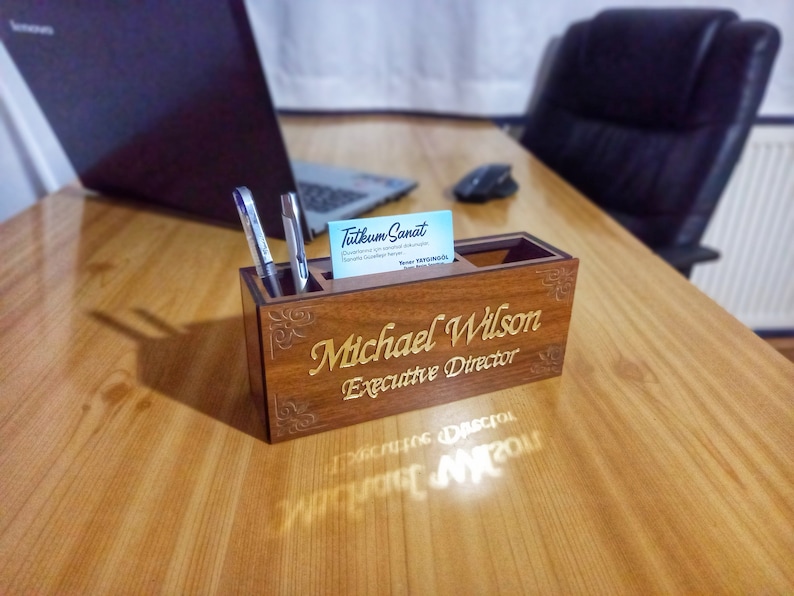 Custom Wood Desk Name Plate, Original Design With Photo Holder on the ...