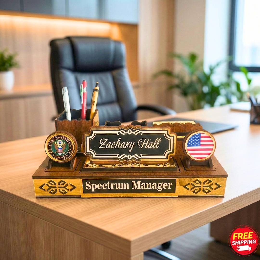 Personalized U.S. Army Wood Desk Organizer, Custom Name Plate - Etsy