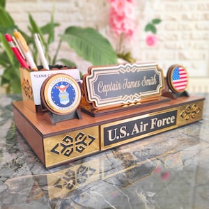 U.S. Army & Air Force Custom Desk Name Plate, All-in-one Personalized ...