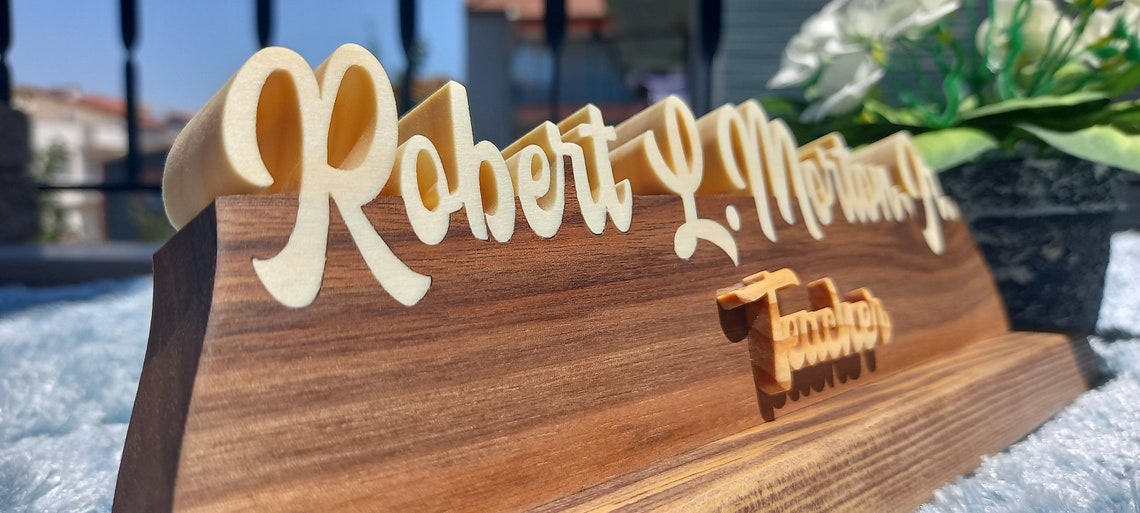 Personalized Wooden Desk Name Plate, Handmade Custom Design Table Name ...