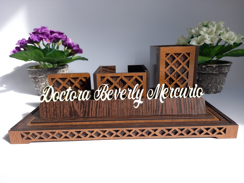 Desk Name Plate With Card and Pen Holder, Functional Office Desk Sign ...