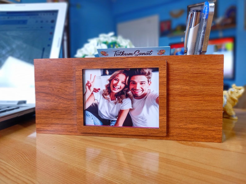 Custom Wood Desk Name Plate, Original Design With Photo Holder on the ...