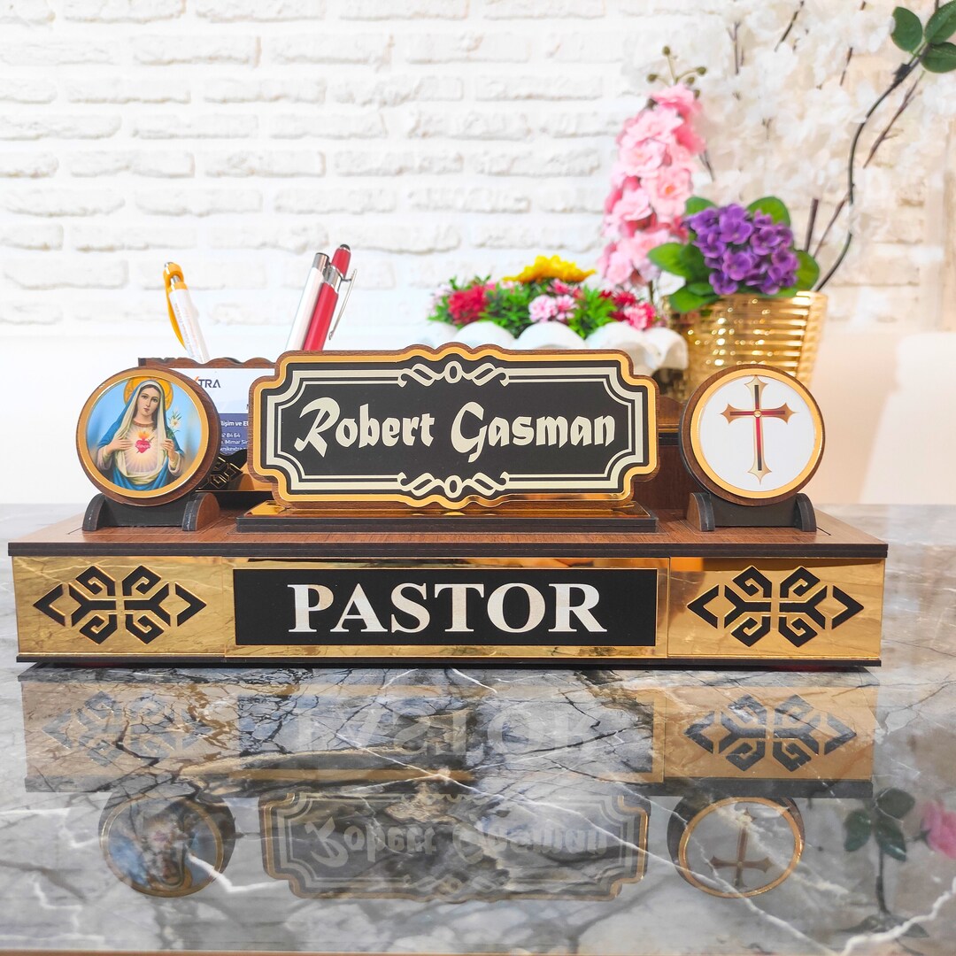 Personalized Wood Desk Name Plate With Storage for Pastors, Beautifully ...