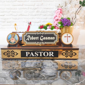 Custom Desk Name Plate With Storage for Pastors, Plexiglass and Wood ...