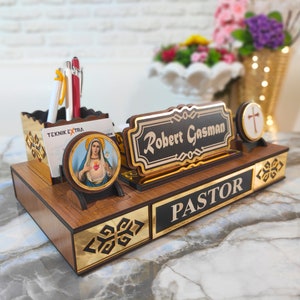 Custom Desk Name Plate With Storage for Pastors, Plexiglass and Wood ...