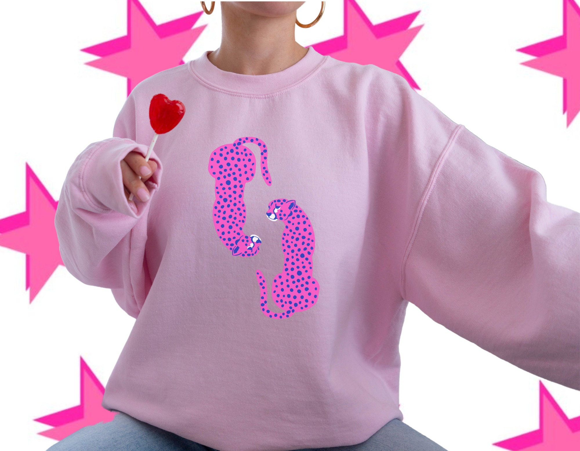 Pink Leopard Preppy Crewneck Preppy PFP Aesthetic Cheetah - Etsy México