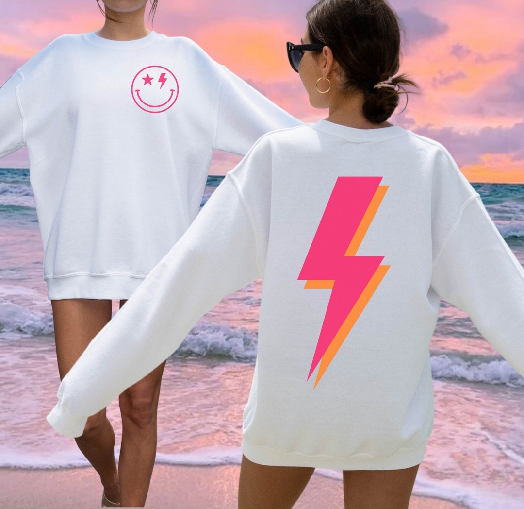 Preppy Sweatshirt Lighting Bolt Sweatshirt Preppy Clothes Happy Face ...