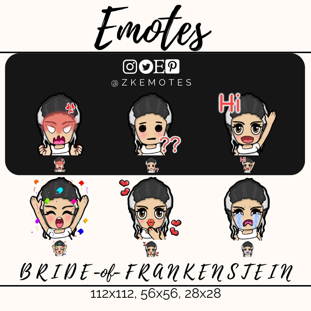 Bride of Frankenstein Emotes, Horror Gothic Twitch Emotes (digital ...