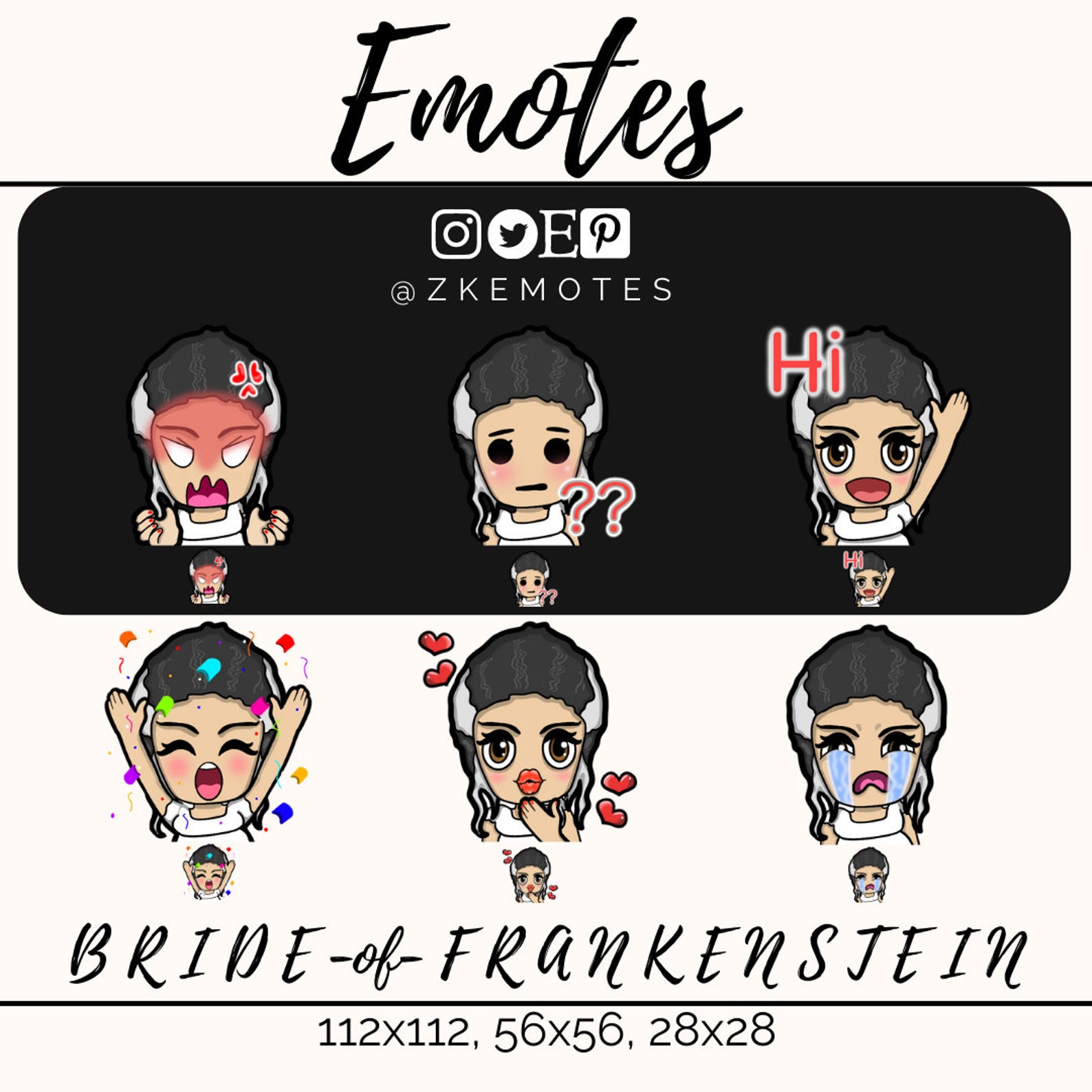 Bride of Frankenstein Emotes, Twitch Horror Emotes, Twitch Horror ...