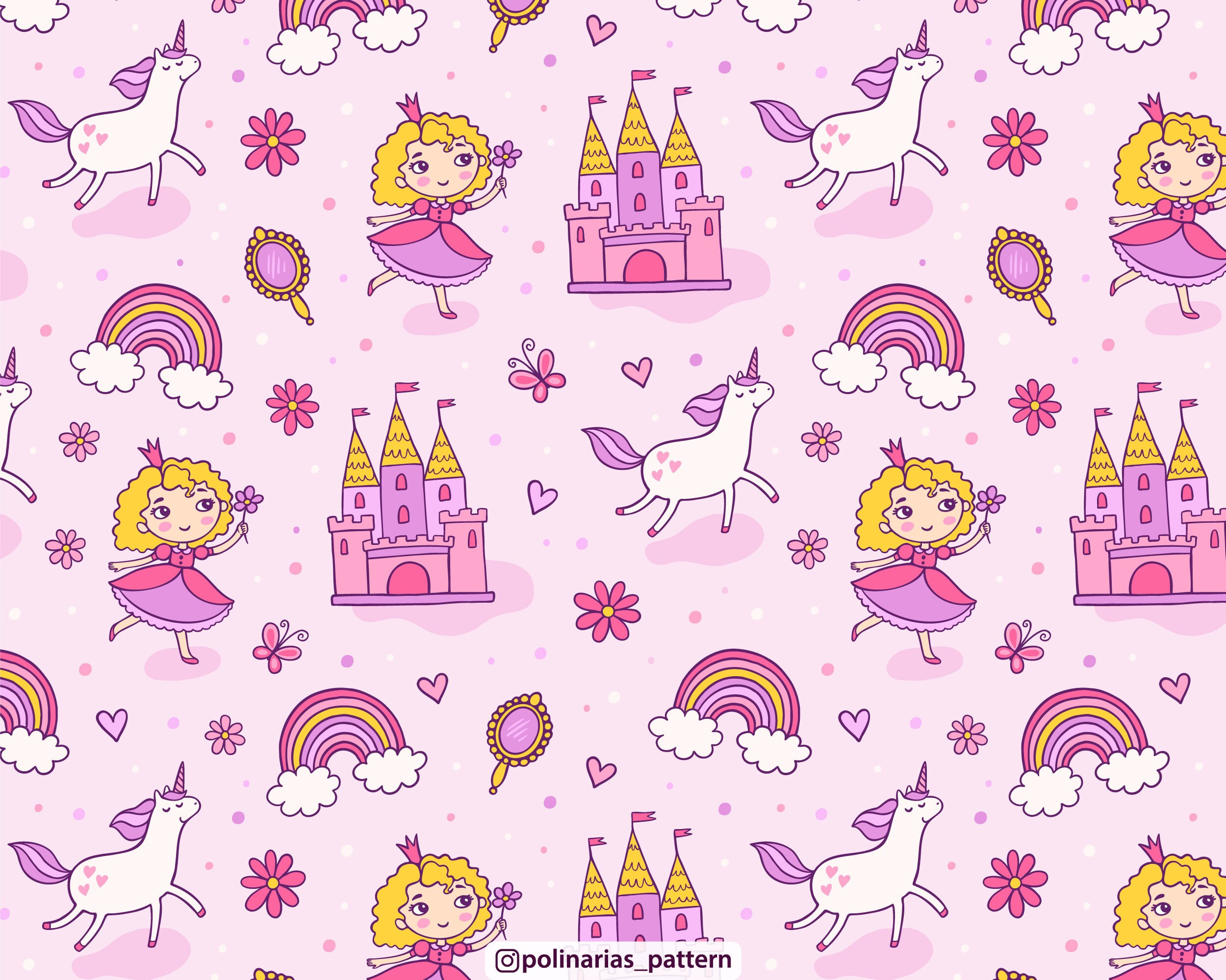 Cute Little Princess Pink Seamless Pattern - Fabric Digital Seamless ...