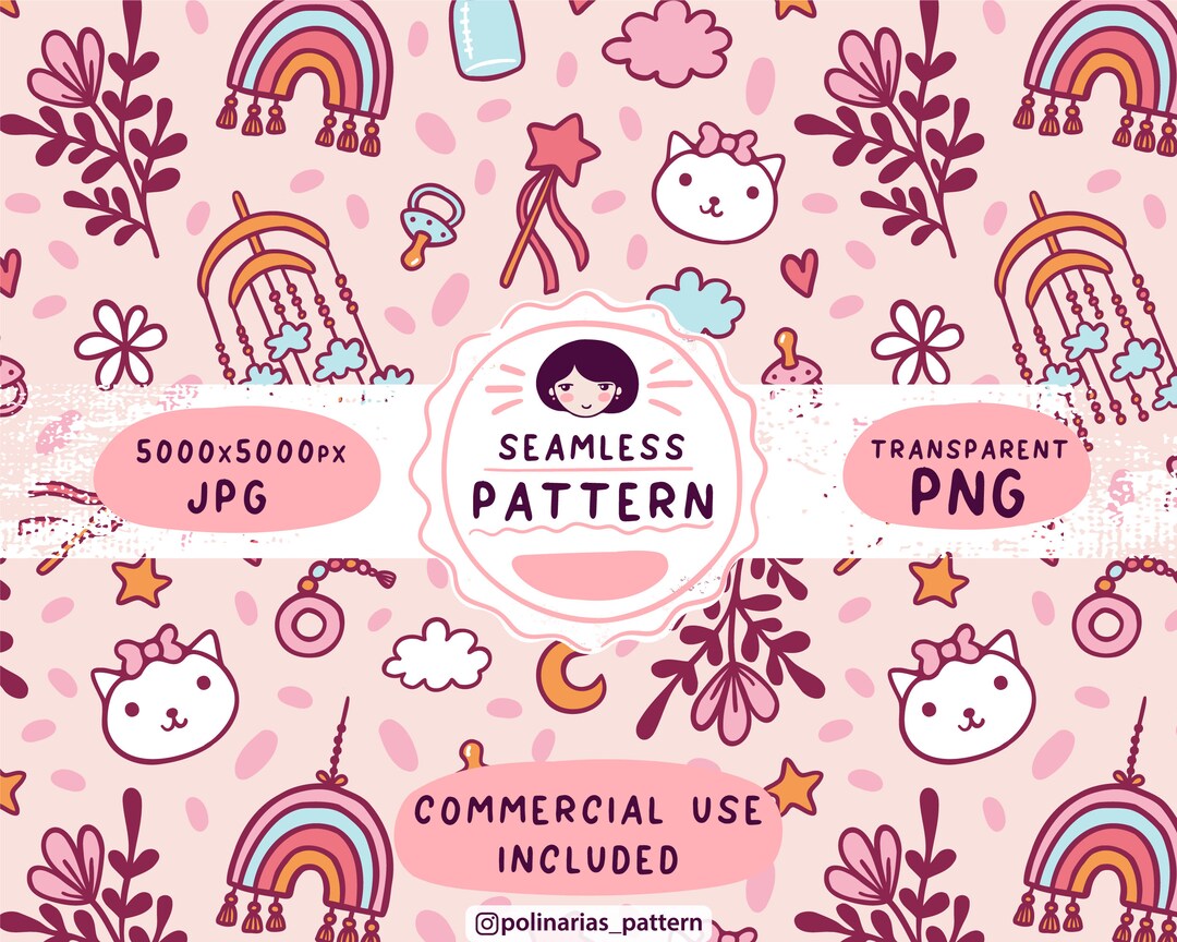 Cute Baby Cat Boho Girly Seamless Pattern Design for Kids - Etsy