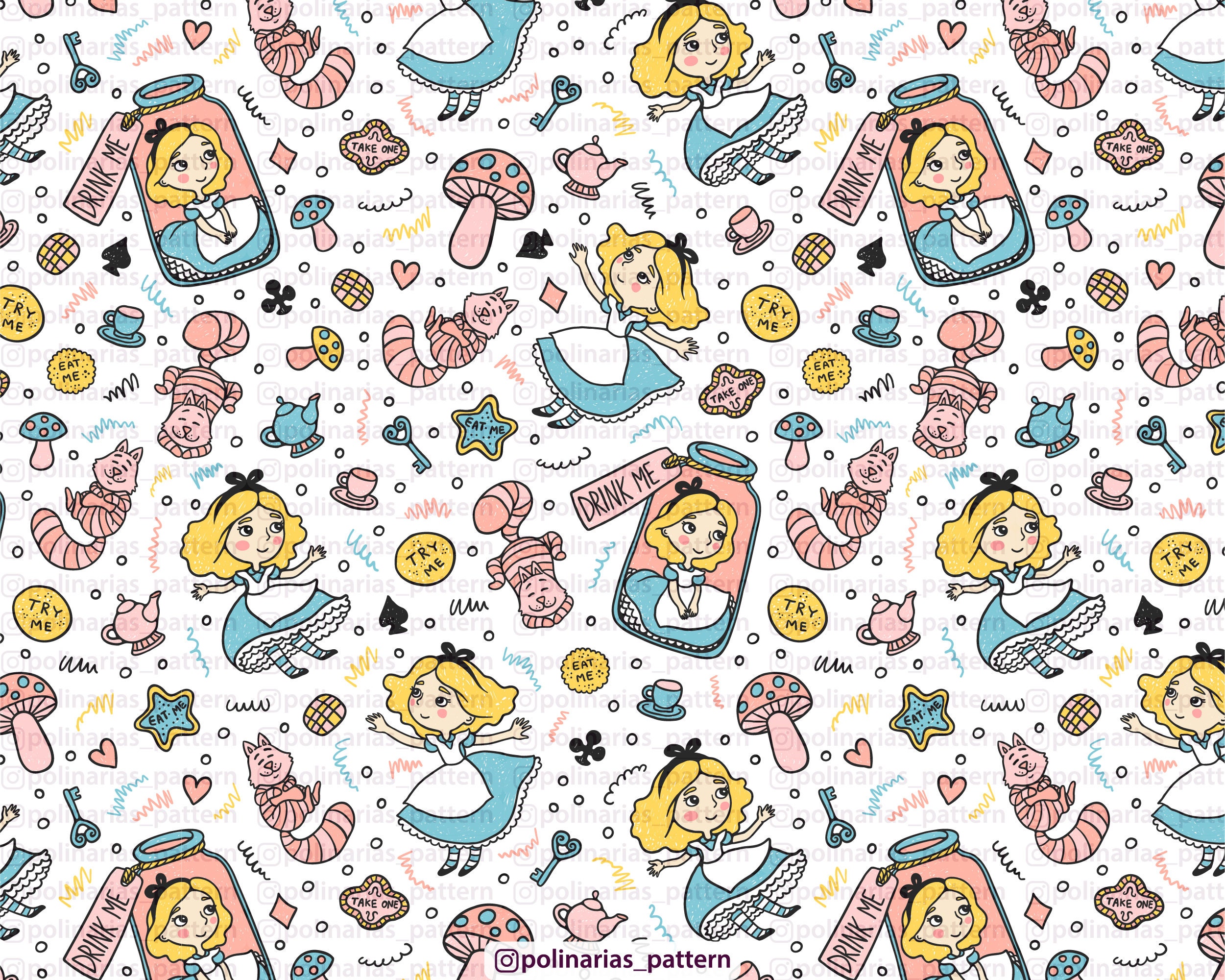 Alice in Wonderland Seamless File, Exclusive Digital Repeating Pattern ...